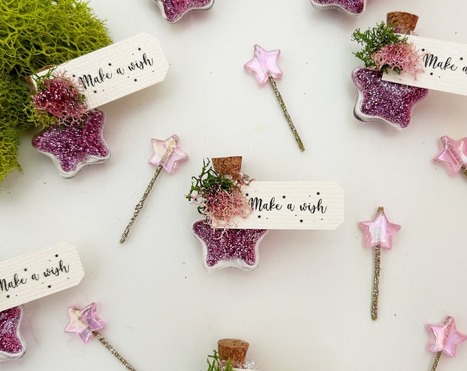 Pixie Dust Bottle and Wand Set by Wands and Willows, Star Shaped Glass Bottle, Fairy Party Favor ...