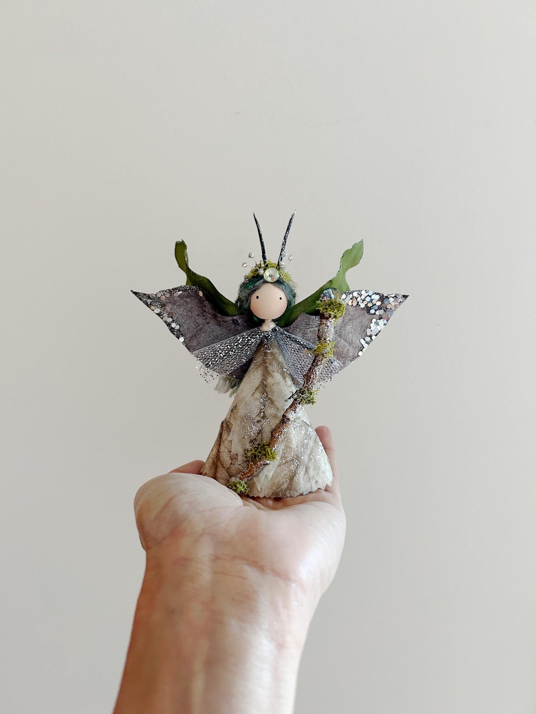 Dragon Fairy Doll, Green Gray Wings, Handmade Forest Figurine - Etsy