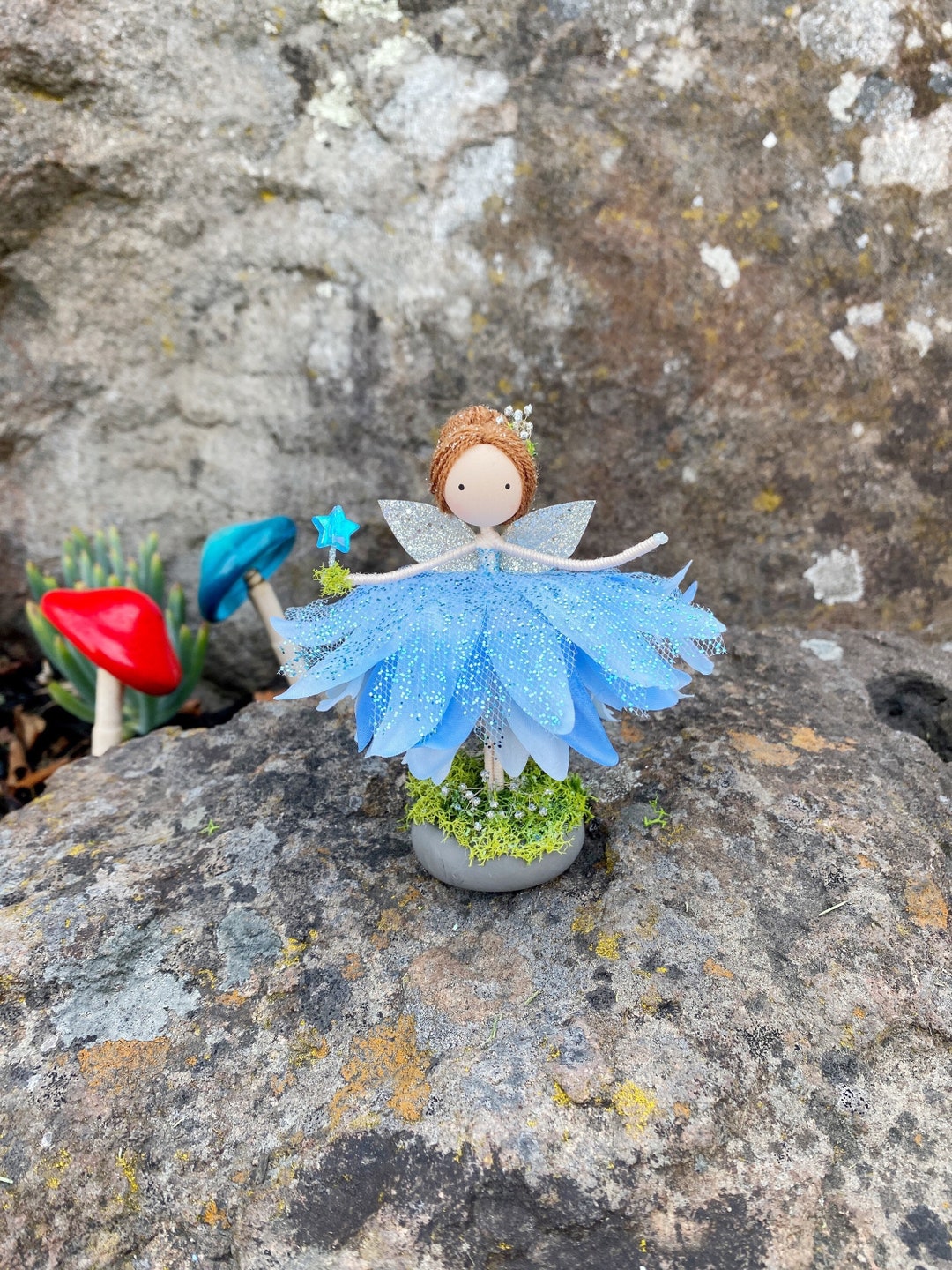 Handmade Fairy Doll In Blue Dress By Wands And Willows Small Doll