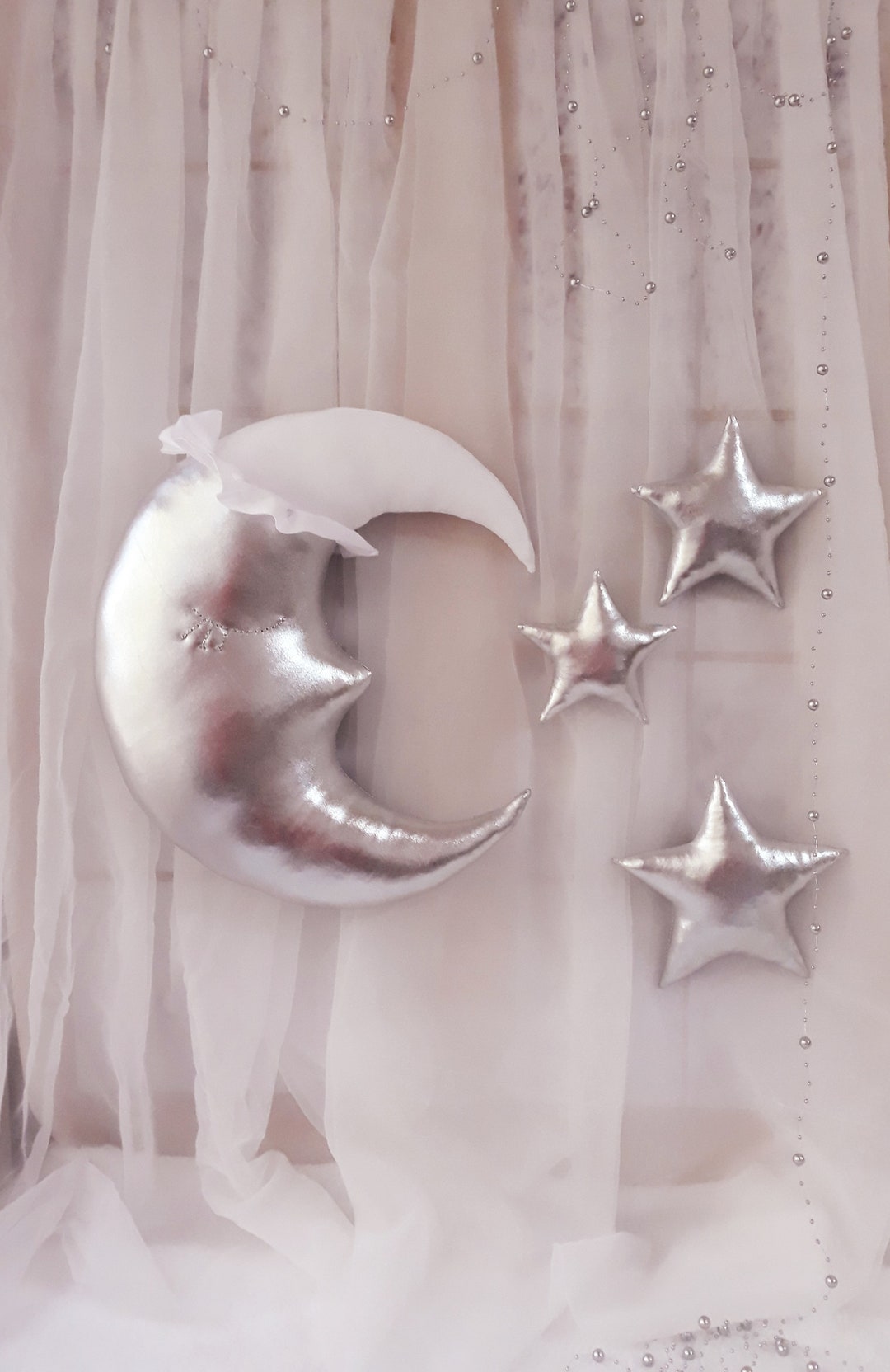 Silver Moon Wall Hanging,set 1 Moon and 3 Stars,nursery Wall Decor,3d ...
