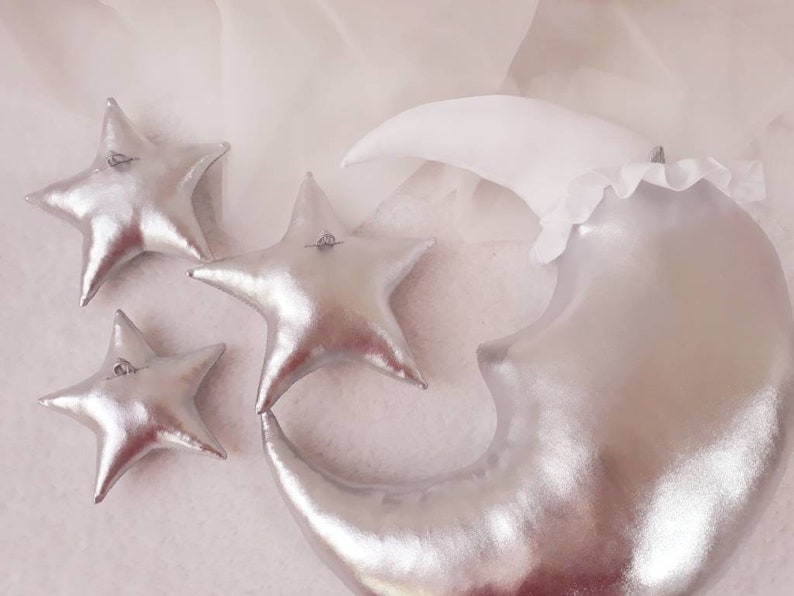 Silver Moon Wall Hangingset 1 Moon and 3 Starsnursery Wall - Etsy