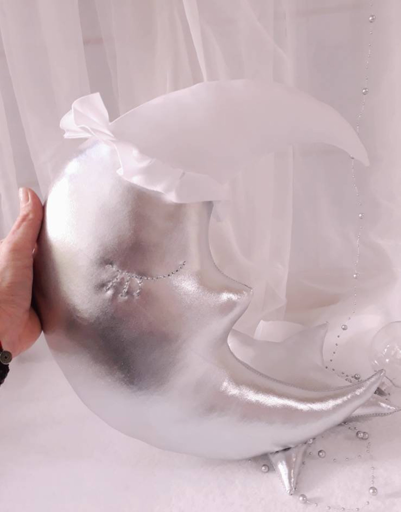 Silver moon wall hangingset 1 moon and 3 starsnursery wall | Etsy