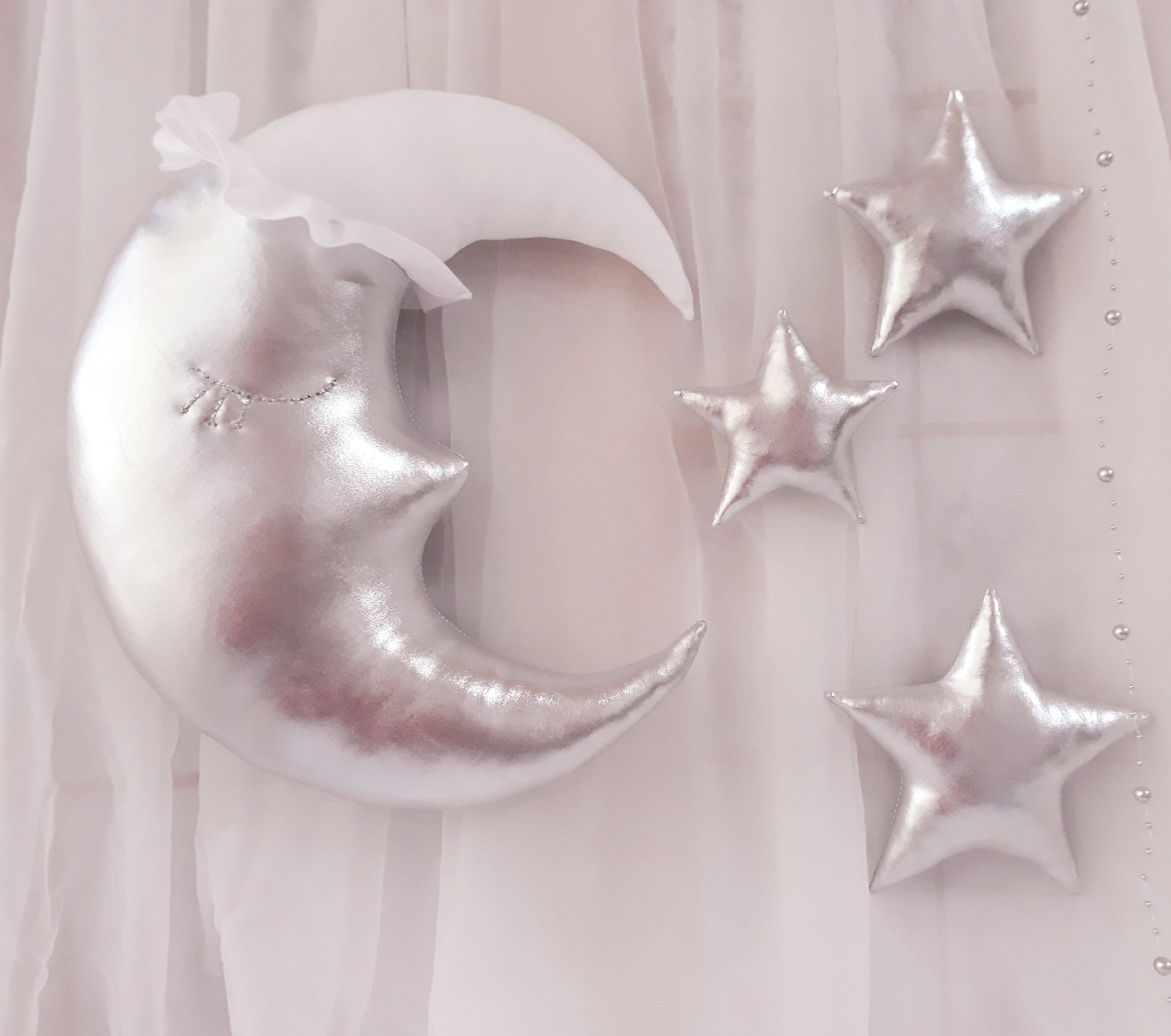 Silver moon wall hangingset 1 moon and 3 starsnursery wall | Etsy