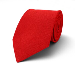 Bright Red Color Bow Tie, Wedding Necktie, Linen Necktie, Groomsmen ...