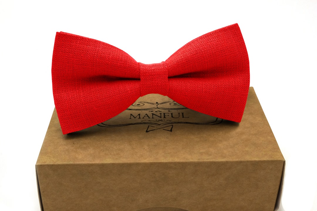 Bright Red Color Bow Tie, Wedding Necktie, Linen Necktie, Groomsmen ...