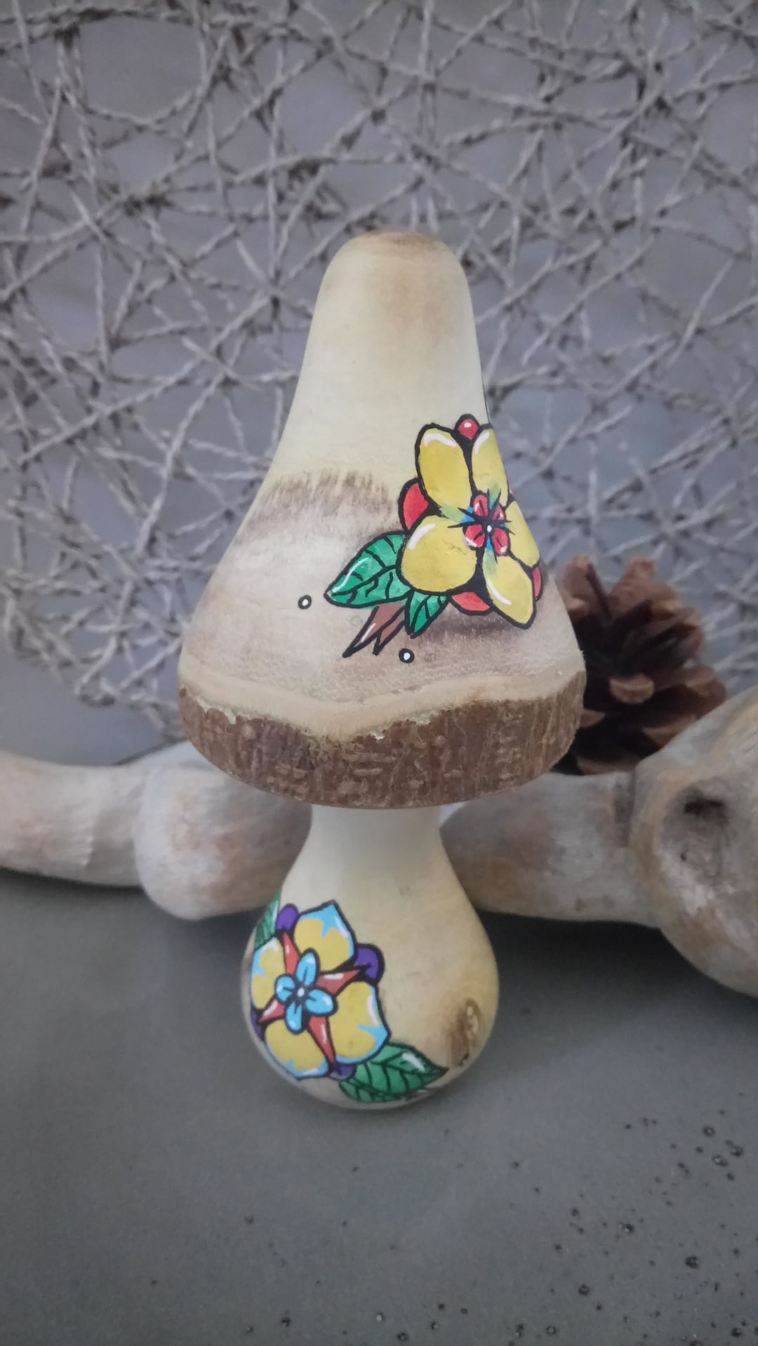 Flores de setas de madera de acacia decoradas con posca - Etsy España