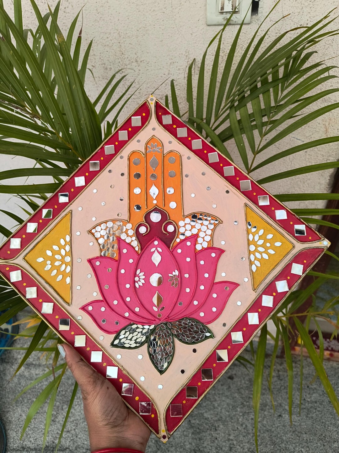 Devine Symbol Hamsamudra Lippan Wall Art/home Decor Positive Vibes/handmade Wall Art - Etsy