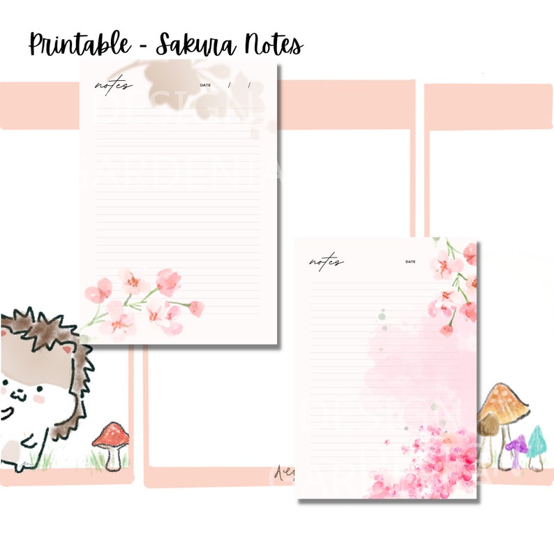 Printable Sakura Cherry Blossom A4 Lined Notes for Study Instant ...