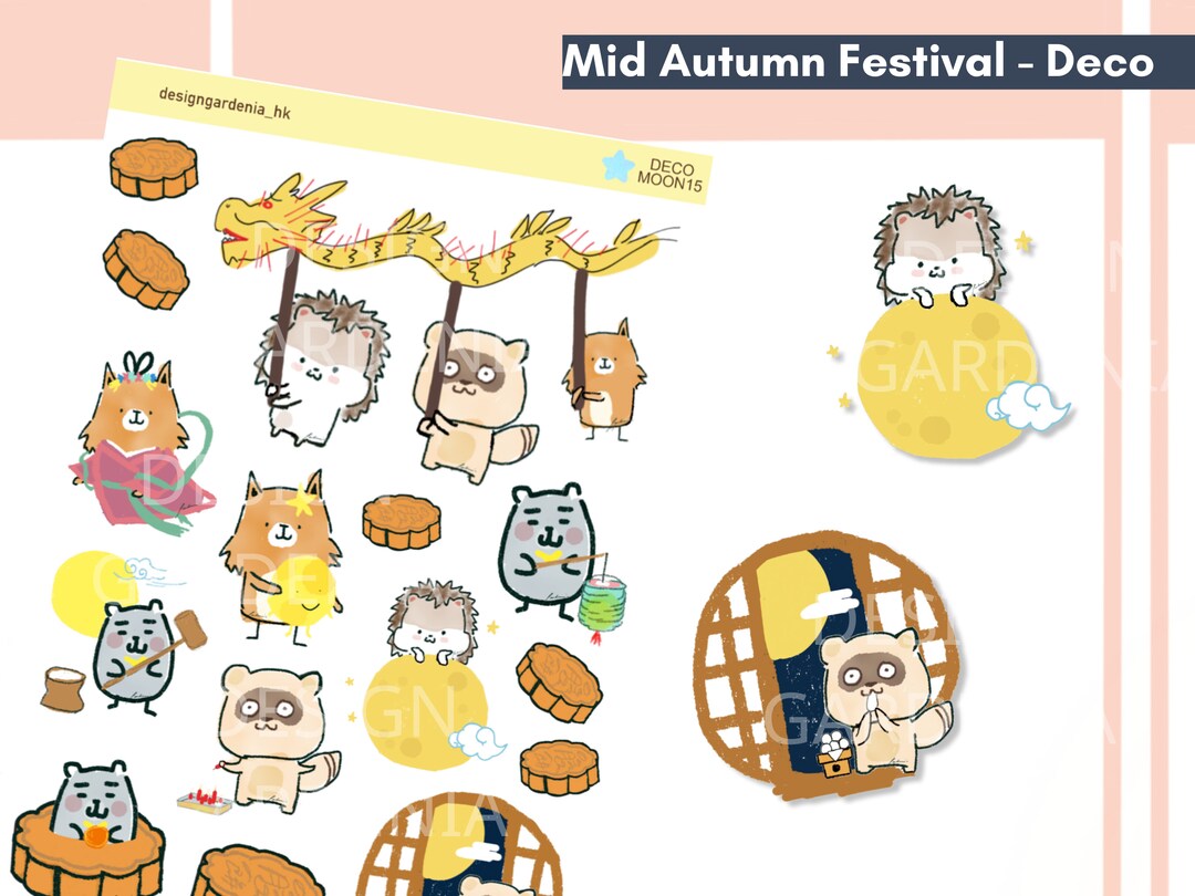 Cute Moon Festival Stickers Kawaii Mid Autumn Festival Mooncake Full ...