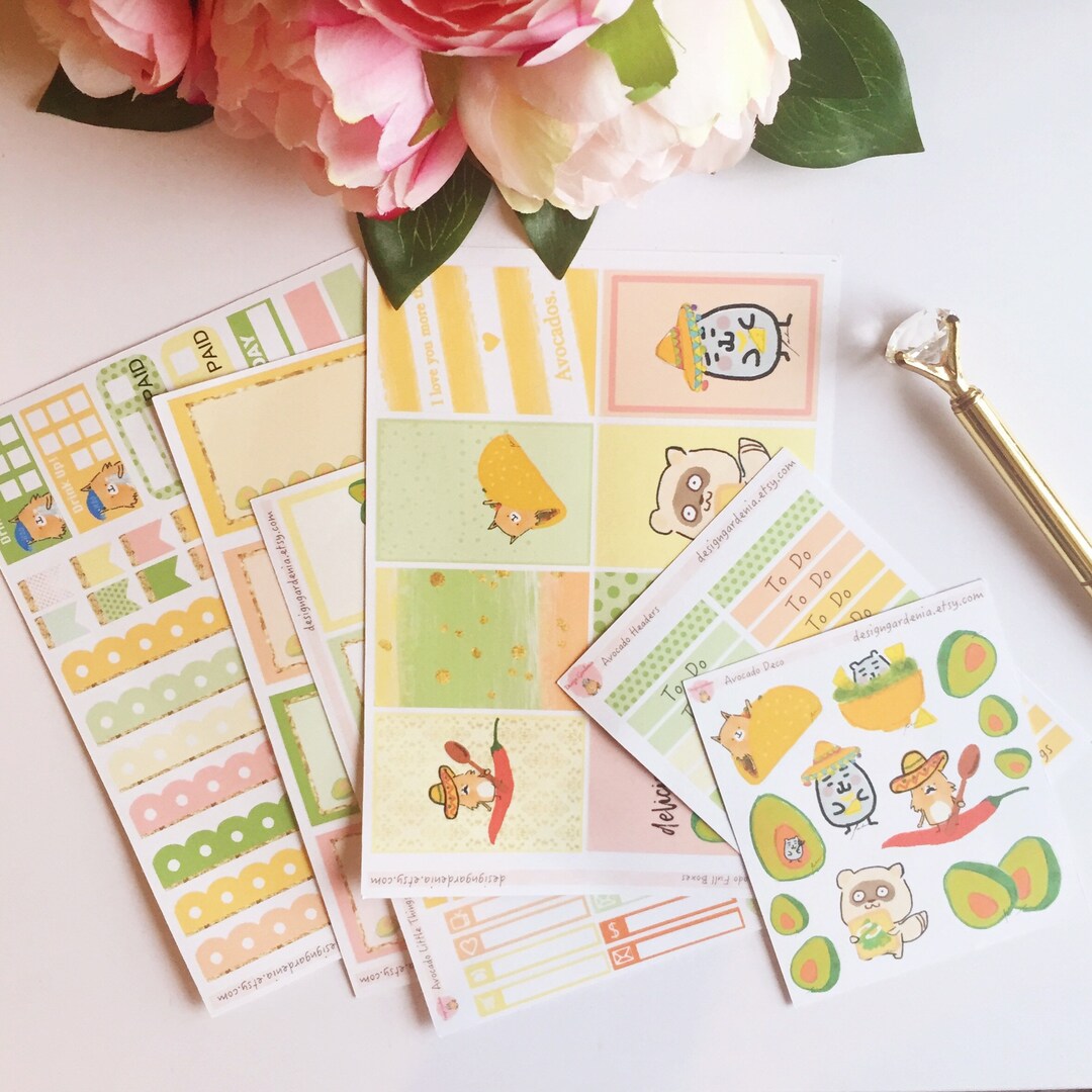 Vertical Avocado Stickers Weekly Kit Toast Mexican Chilli Foodie Food A ...