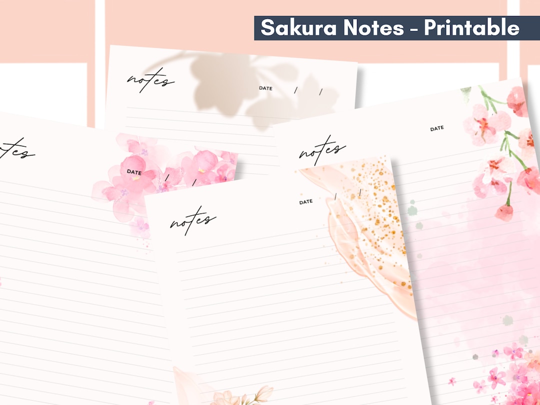 Printable Sakura Cherry Blossom A4 Lined Notes for Study Instant ...