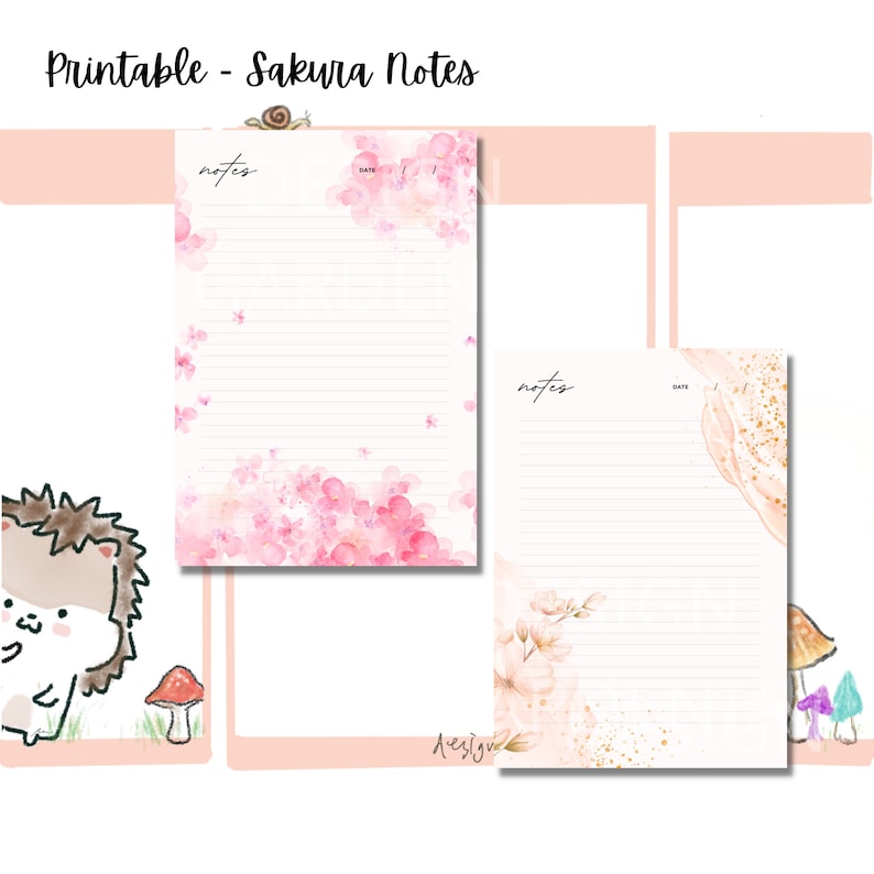 Printable Sakura Cherry Blossom A4 Lined Notes for Study Instant ...
