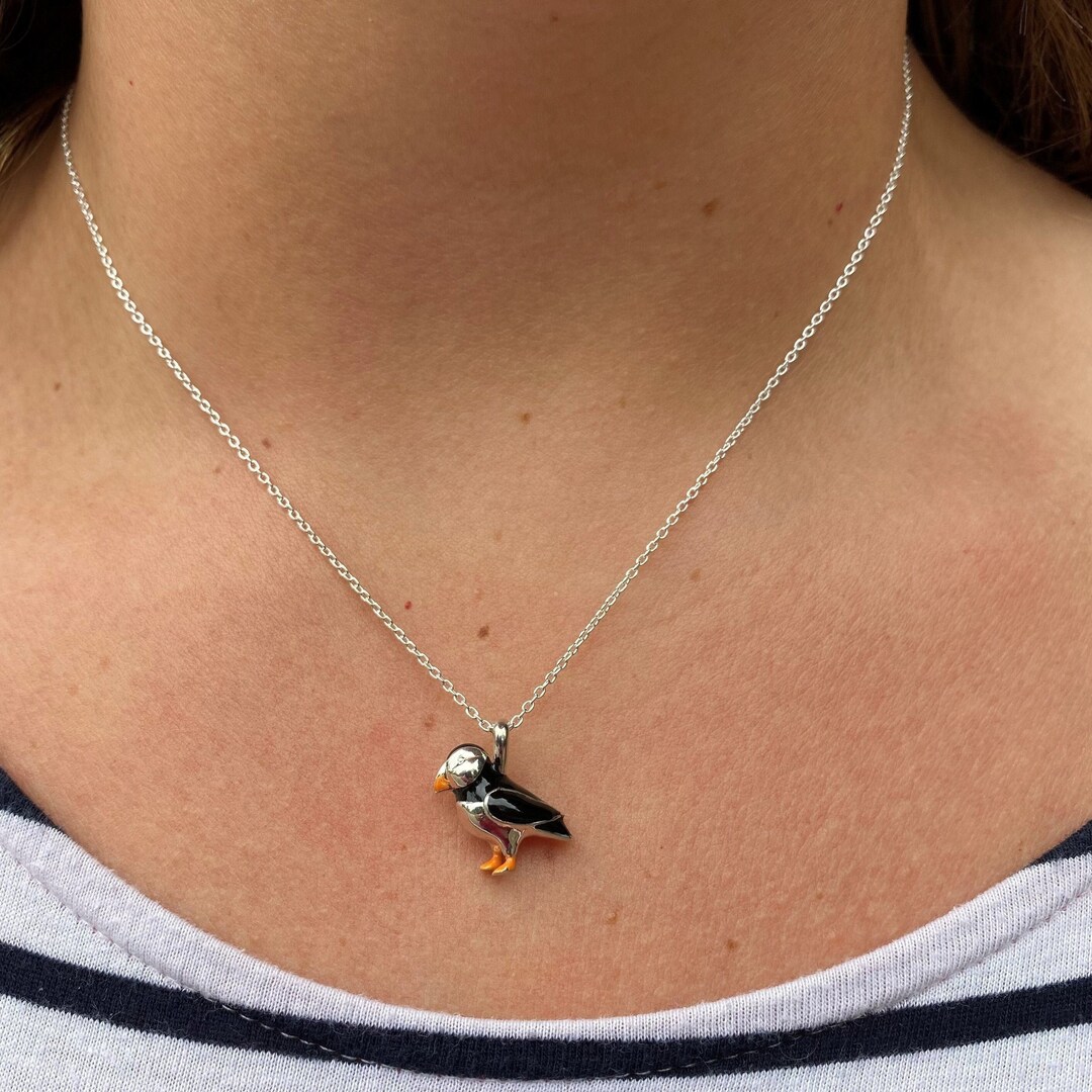Puffin Necklace, Pendant Necklace, Puffin Jewelry, Enamel Puffin ...