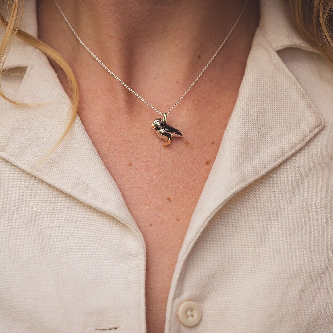 Puffin Necklace, Pendant Necklace, Puffin Jewelry, Enamel Puffin ...