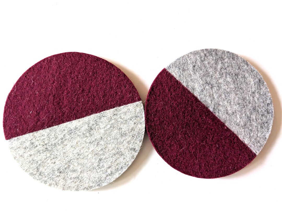 Thick Wool Felt Coasters With Cork Backing, Set of 2, Heather Grey and ...