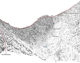 Ben Nevis line illustration showing the North face and Carn | Etsy