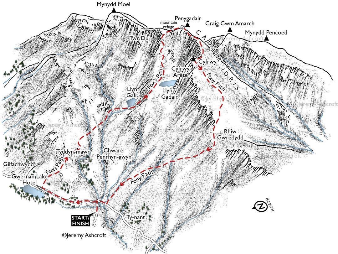 Cadair Idris, Snowdonia, From the North. Line Illustration Detailing ...