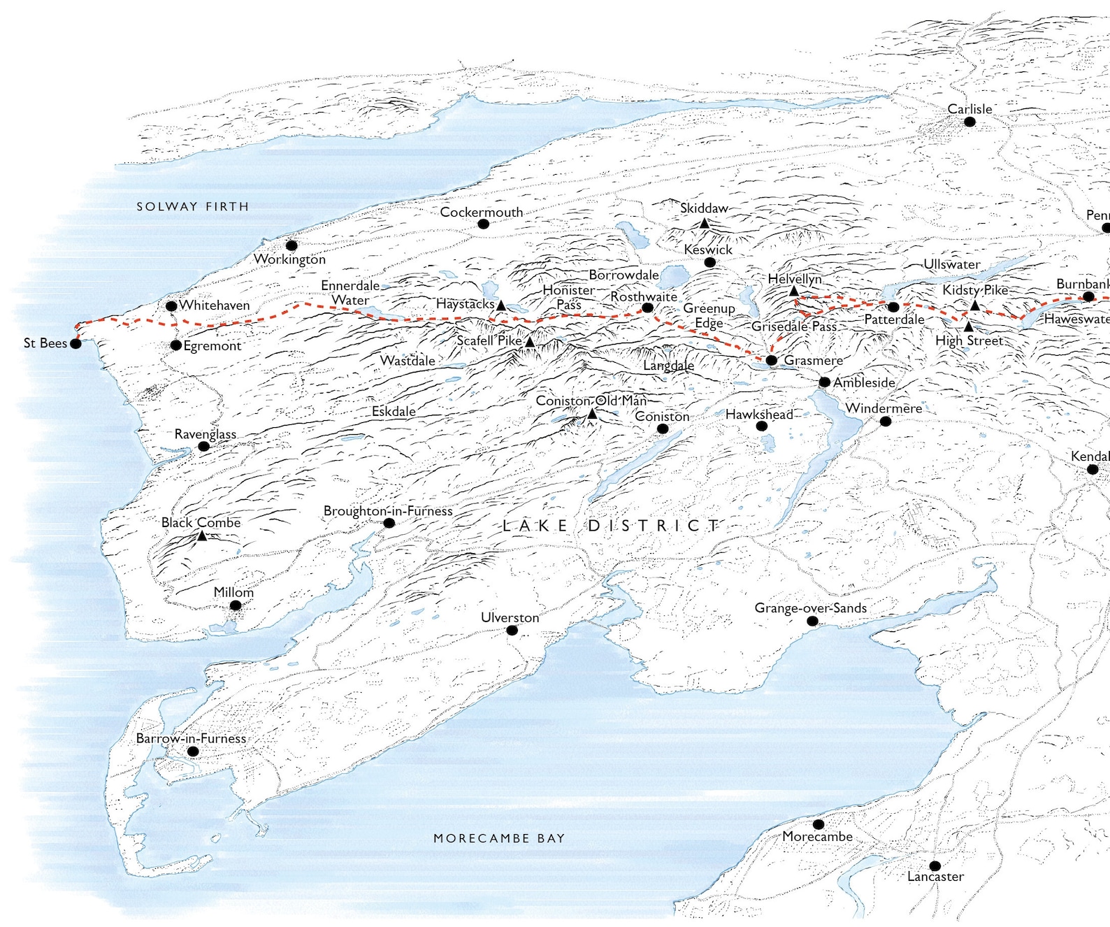 Wainwrights Coast to Coast Walk. Line Illustration Detailing the Entire ...