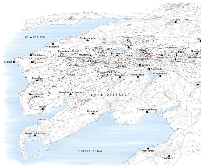 Wainwrights Coast to Coast Walk. Line Illustration Detailing the Entire ...