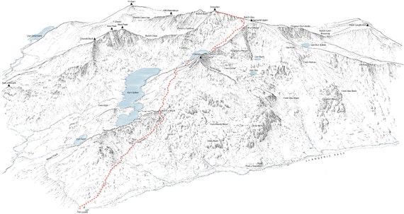 Snowdon Pyg Track. Line Illustration Detailing the Classic - Etsy