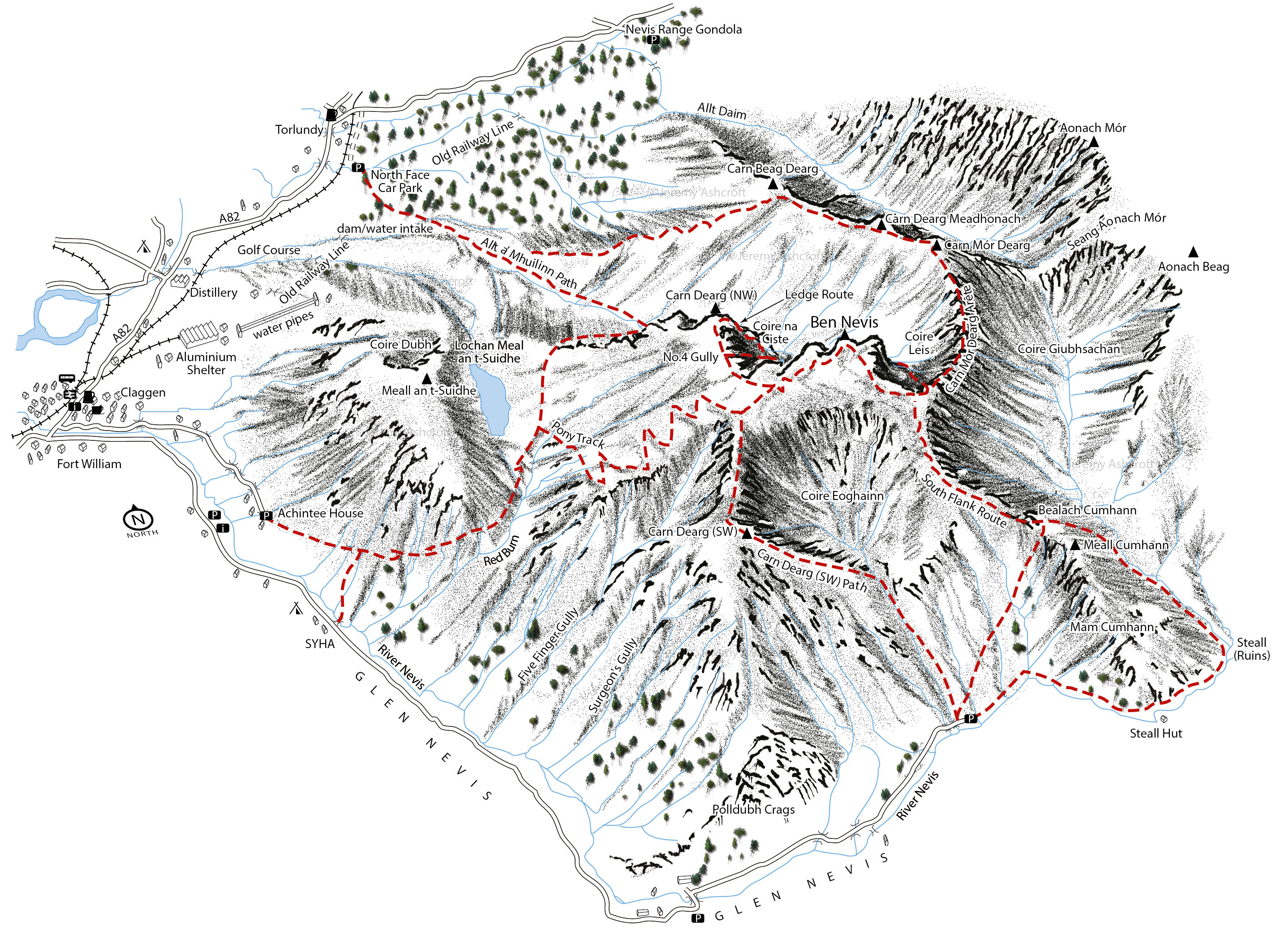 Ben Nevis, Overview Illustration Showing All the Main Approaches. - Etsy