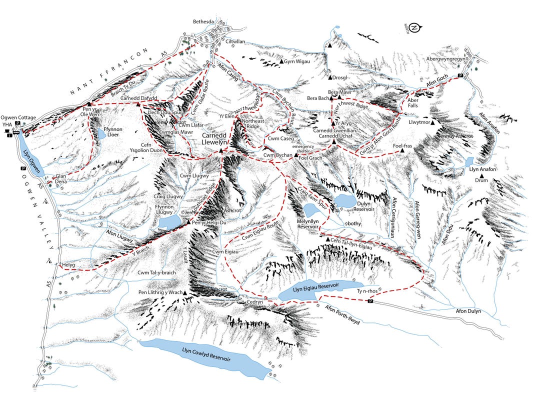 Carnedd Dafydd and Carnedd Llewelyn Overview Illustration Detailing All ...