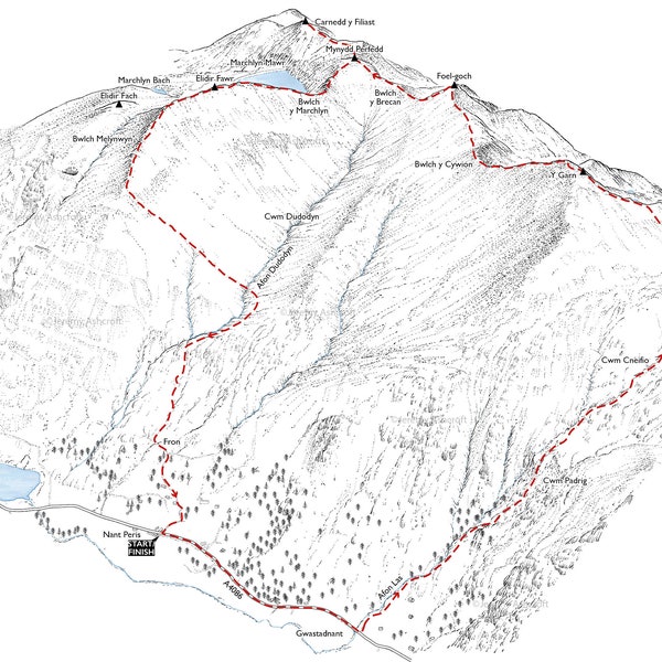 Cneifion Arete, Line Illustration of the Classic Snowdonia Scramble ...