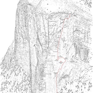Dawn Wall, El Capitan, Yosemite Valley, California. Line Illustration ...