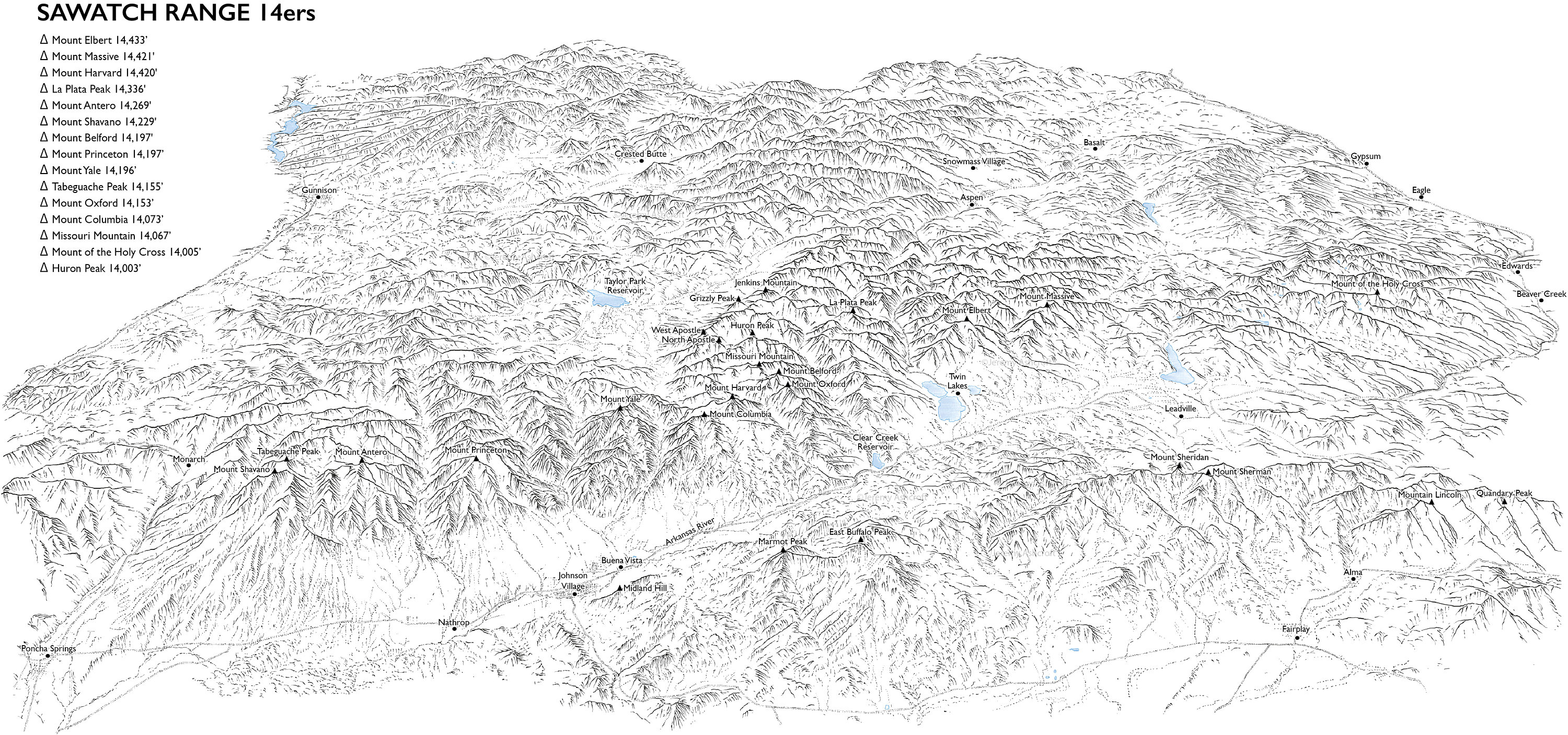 Sawatch Range Eastern View Colorado. Overview Illustration - Etsy UK