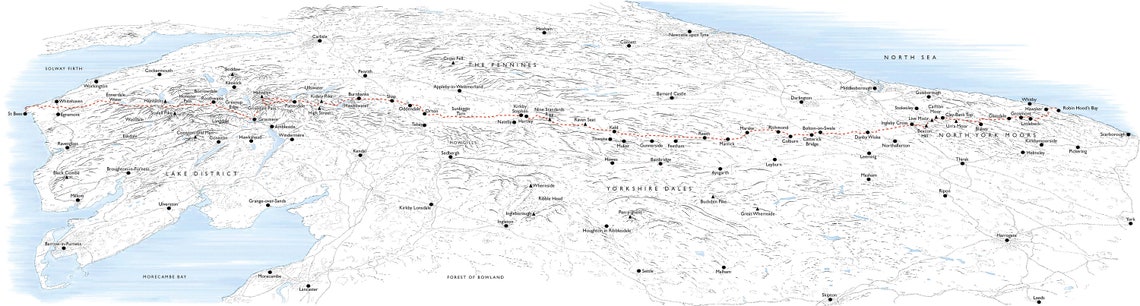 Wainwrights Coast to Coast Walk. Line Illustration Detailing the Entire ...