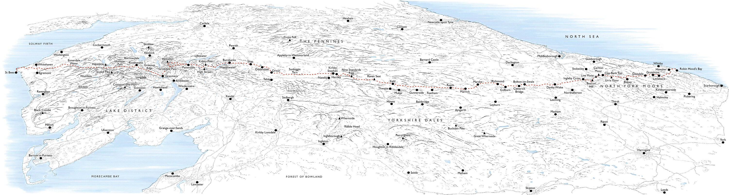 Wainwrights Coast to Coast Walk. Line Illustration Detailing the Entire ...