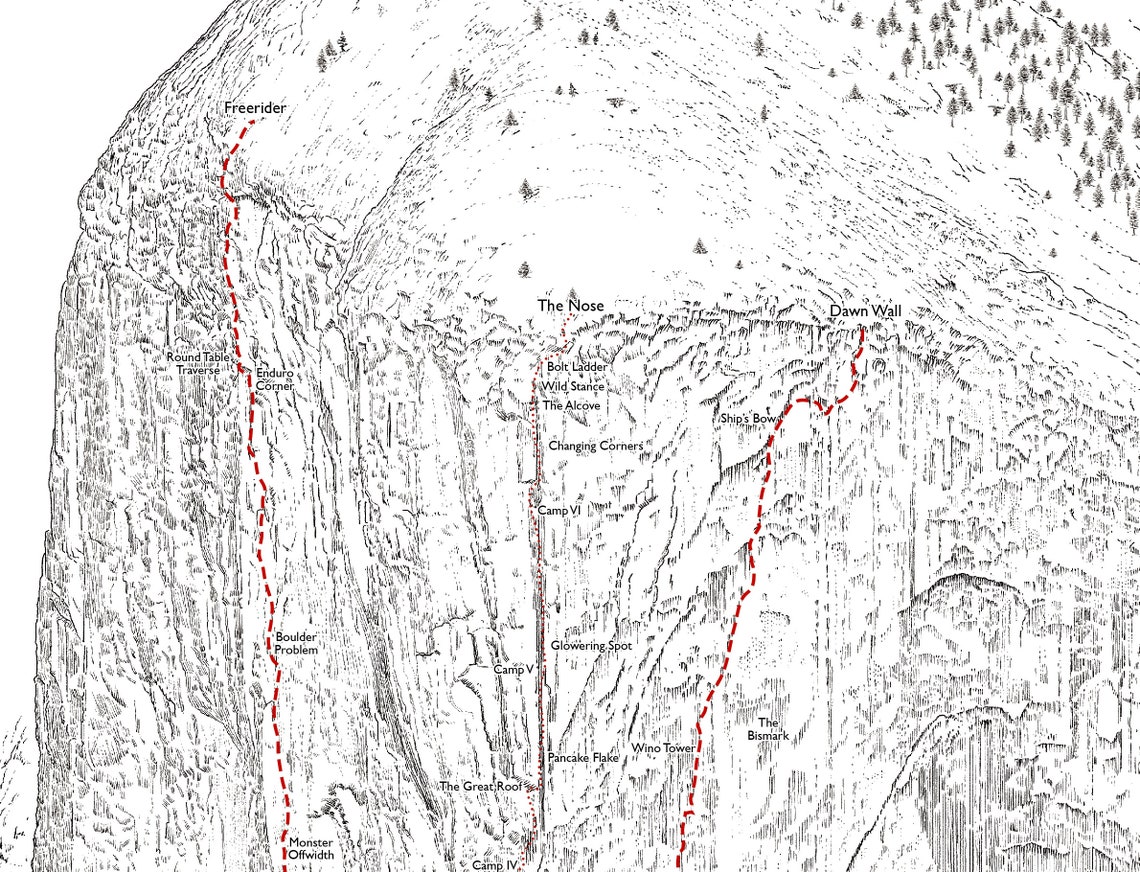 El Capitan Topo Illustration Detailing Freerider free Solo - Etsy UK