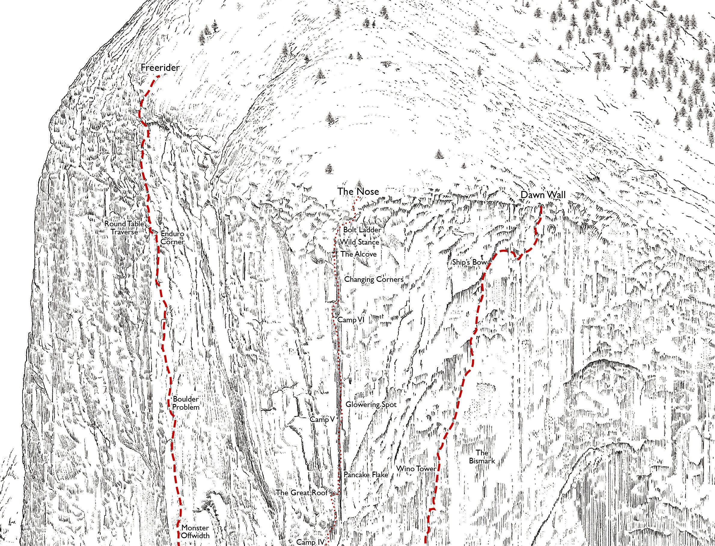 El Capitan topo illustration detailing Freerider Free Solo | Etsy