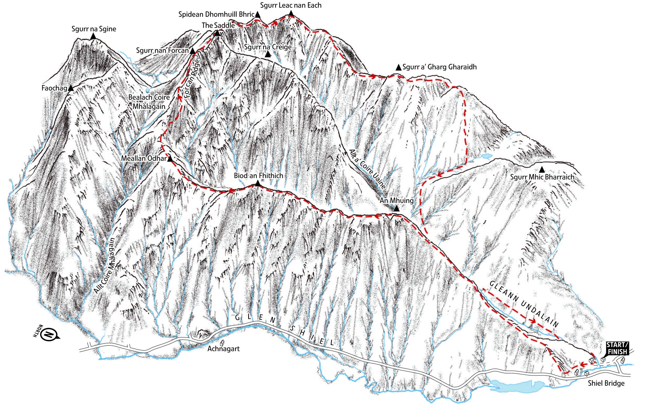 Glen Shiel Horseshoe, South Glen Shiel, Shiel Bridge. Line Illustration ...