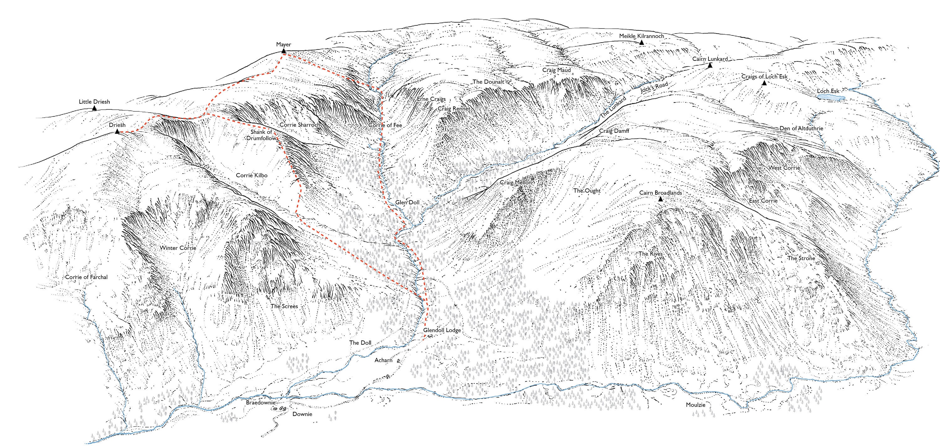 Corrie Fee Glen Glova Line Illustration Detailing the Munros - Etsy