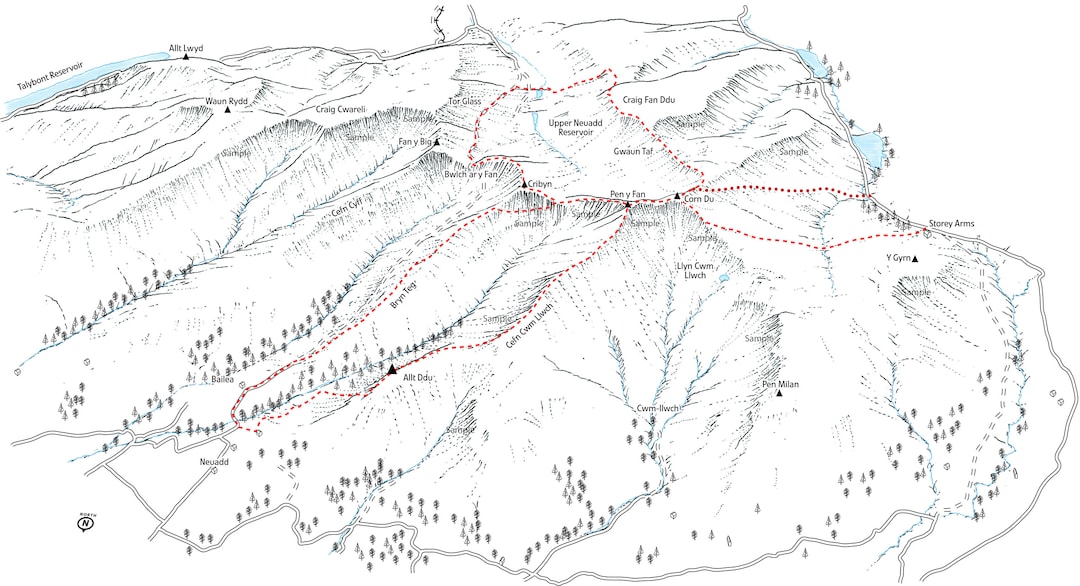 Brecon Beacons From Viewed From the North. Line Illustration Showing ...