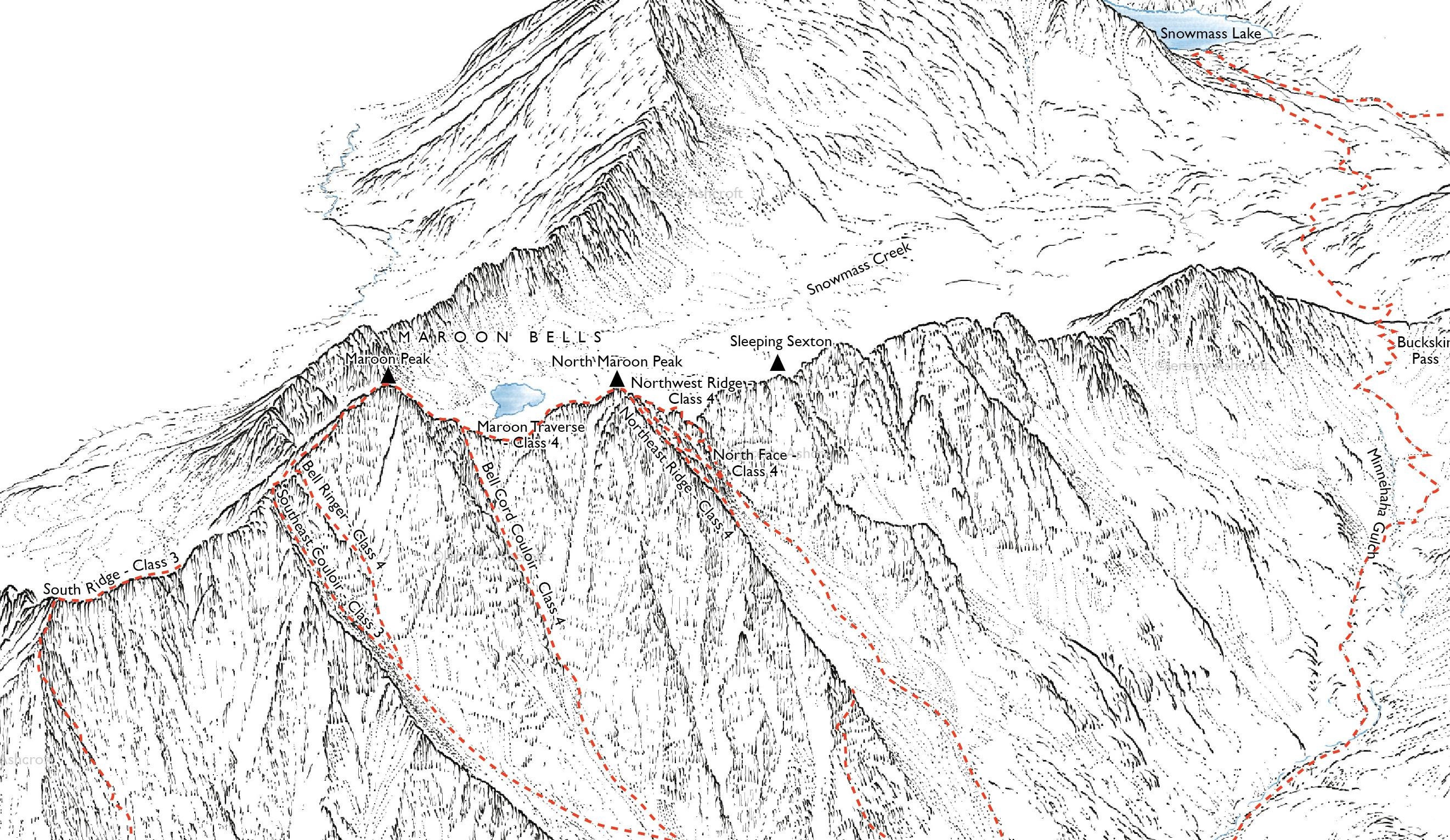 Maroon Bells From the East. Line Illustration Showing Maroon Peak and ...
