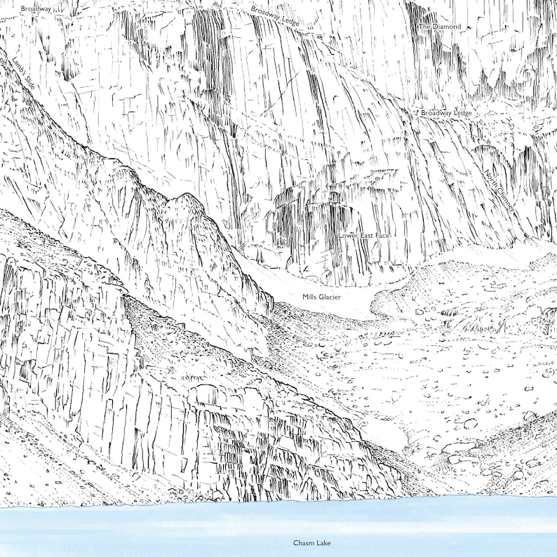 The Diamond and Chasm Lake, Longs Peak, Colorado, Line Illustration. - Etsy