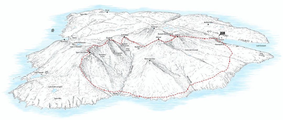 Isle of Rum, Line Illustration Showing the Traverse of the Cuillin ...
