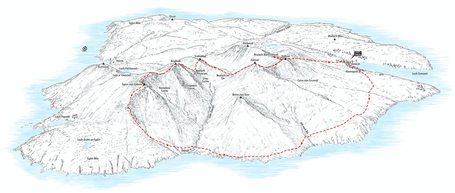 Isle of Rum, Line Illustration Showing the Traverse of the Cuillin ...