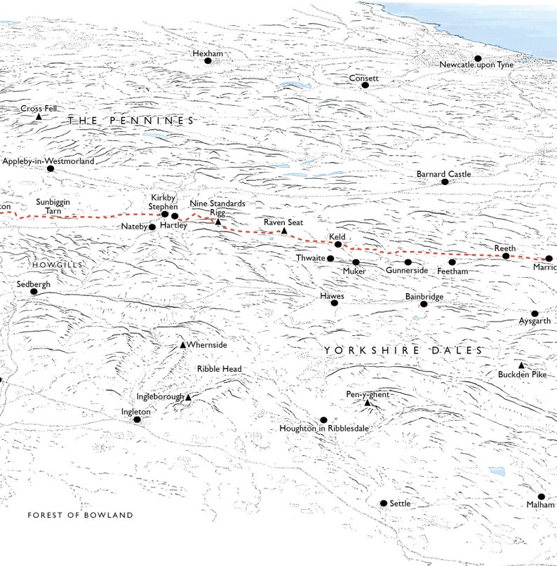 Wainwrights Coast to Coast Walk. Line Illustration Detailing the Entire ...