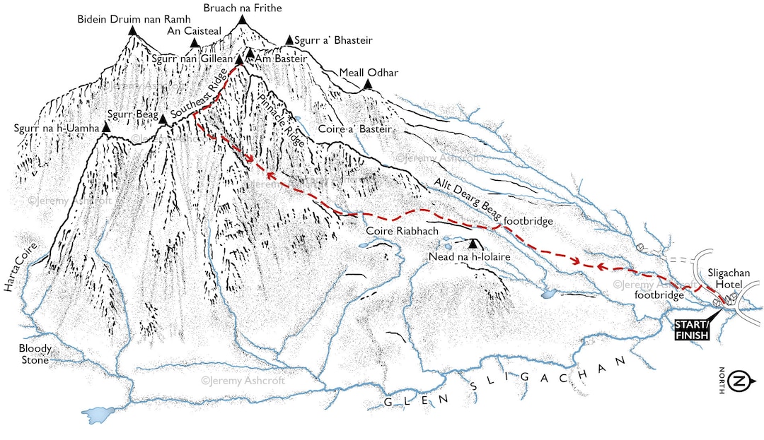 Sgurr Nan Gillean, Overview Line Illustration Showing the South East ...