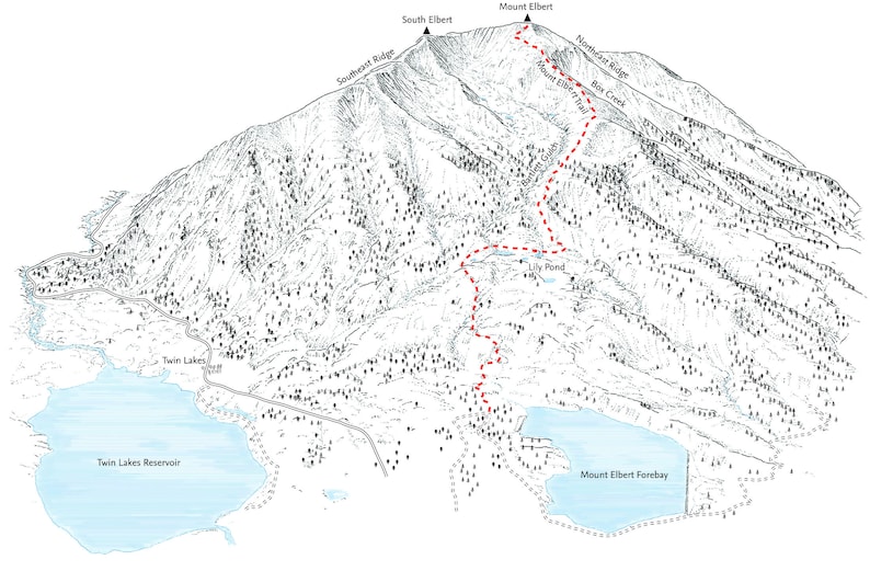 Mount Elbert, Colorado's Highest Mountain. 3d Map Detailing the Mount ...