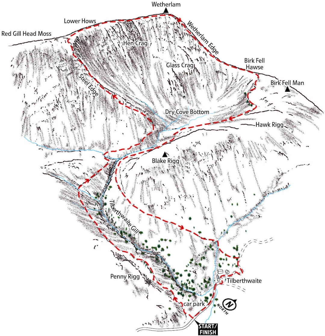 Wetherlam by the Edges, Lake District. Line Illustration Showing the ...
