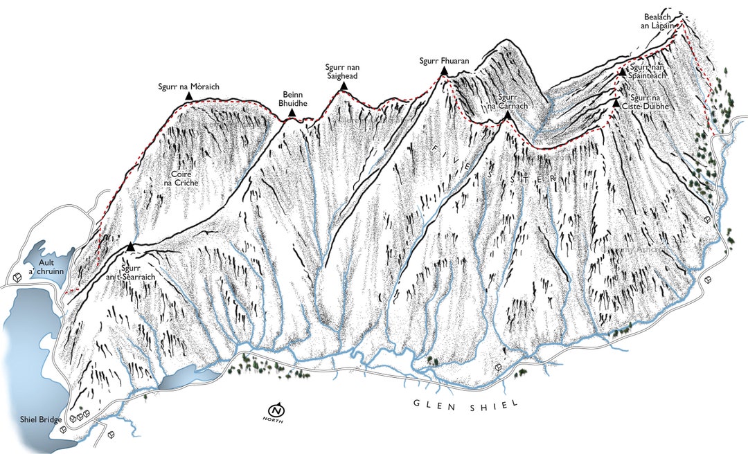 Five Sisters of Kintail, Shiel Bridge. Line Illustration of the Classic ...