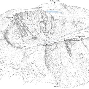 Ben Nevis North Face, Line Illustration Showing All the Classic ...