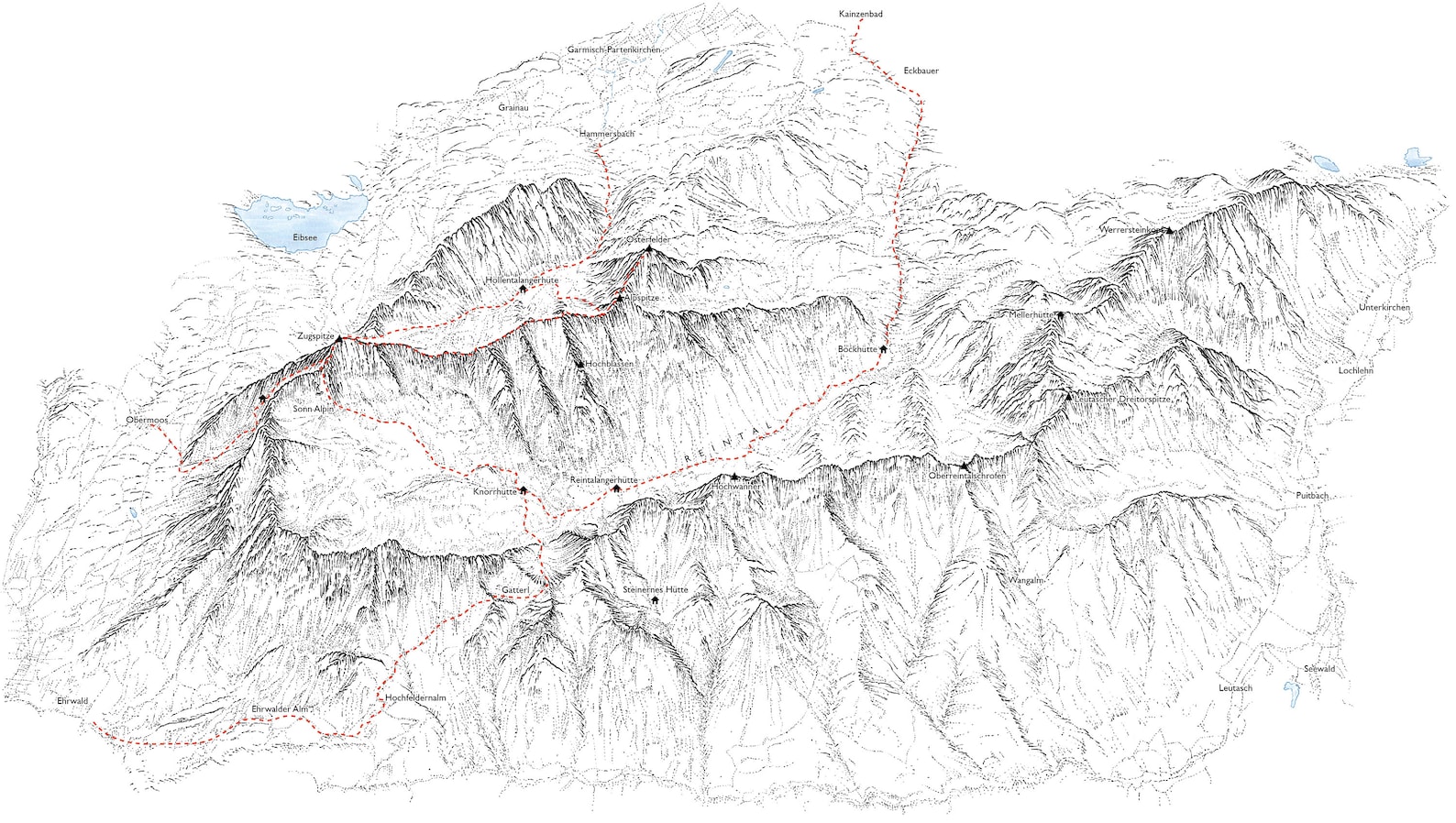 Zugspitze, Wetterstein Mountains, Line Illustration Detailing All the ...