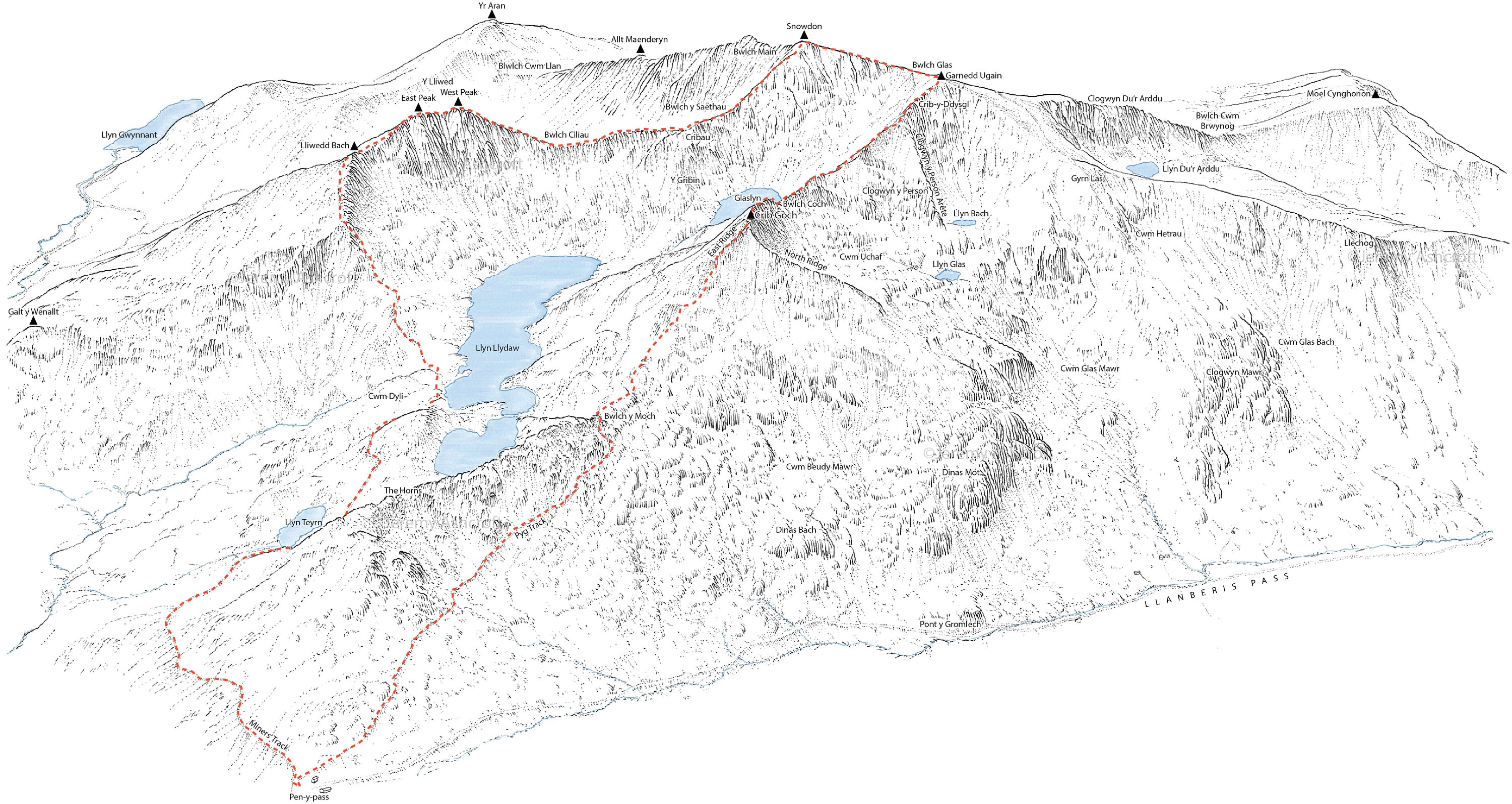Art & Collectibles Snowdon via the Watkin Path Highly detailed line ...
