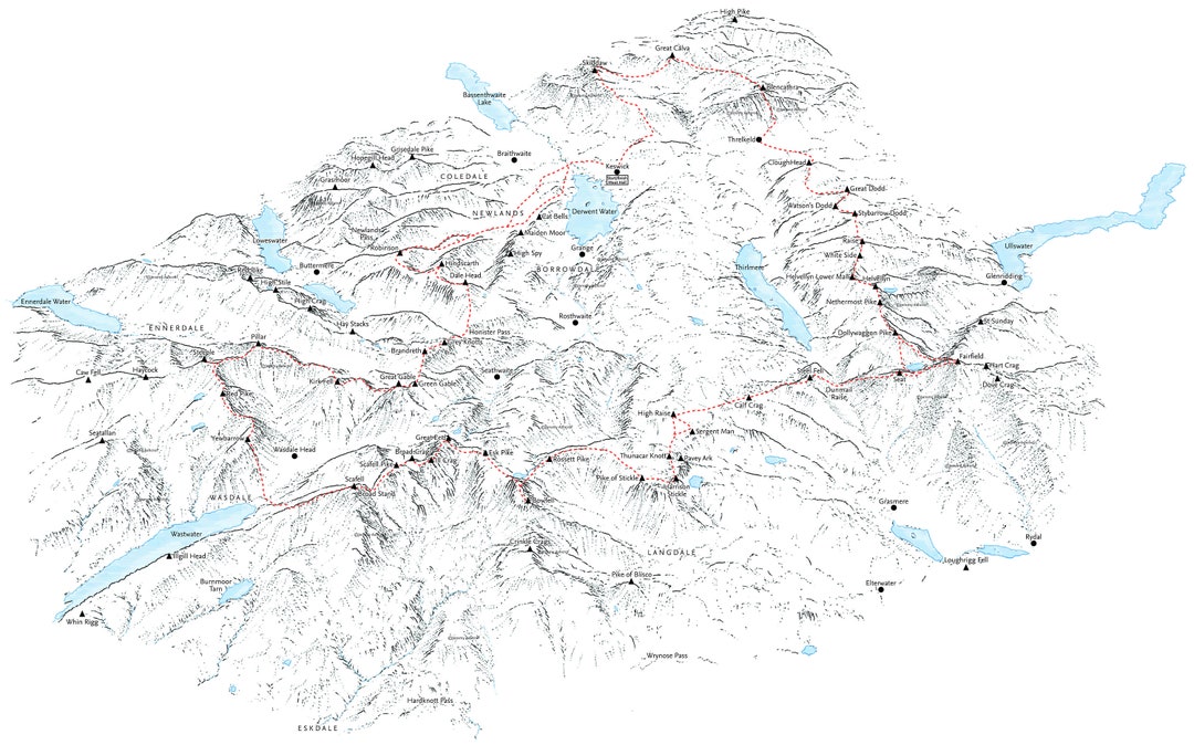 Bob Graham Round. Line Illustrations Detailing the Whole 72 Mile Route ...