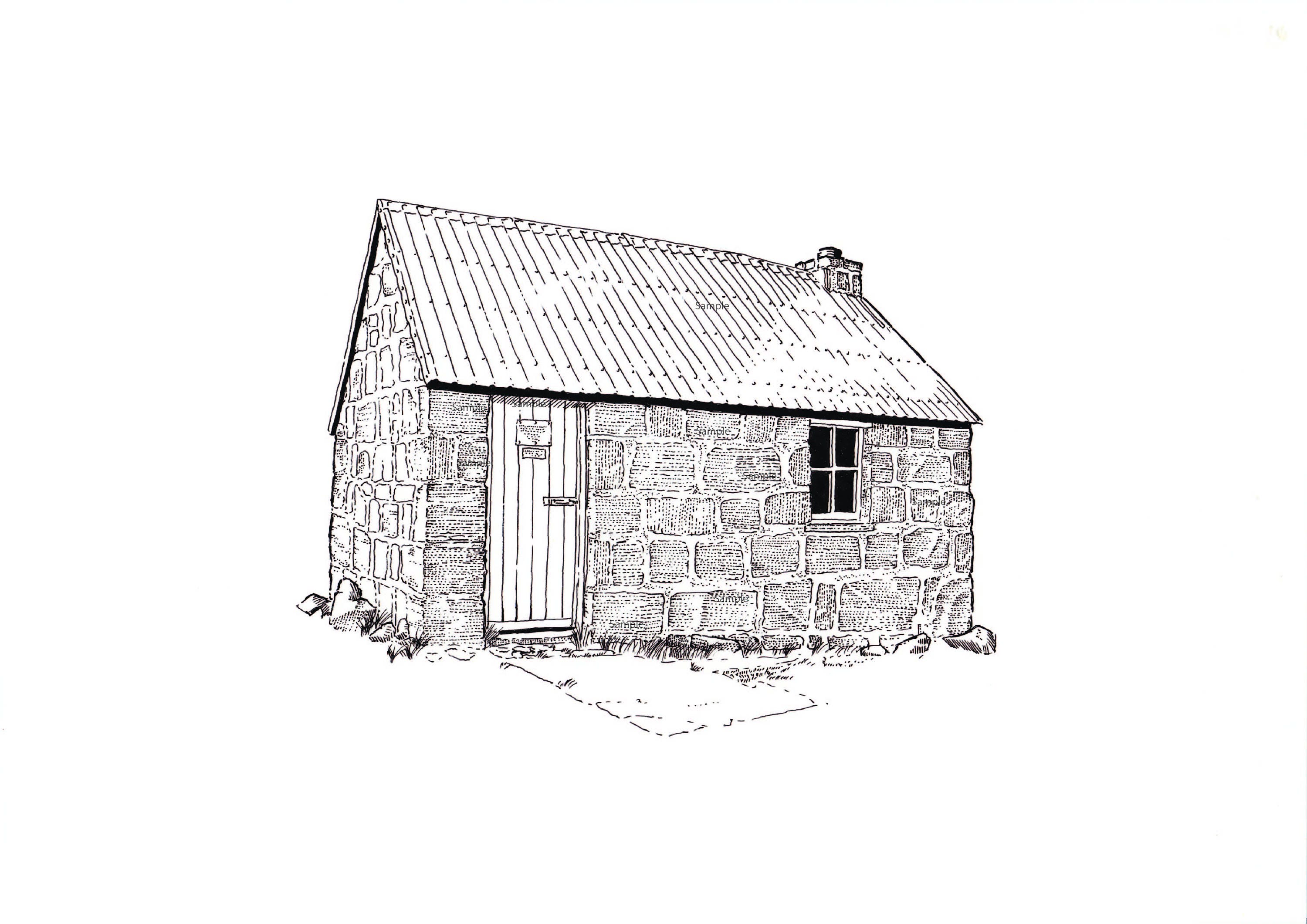Corrour Bothy, Lairig Ghru, Cairngorms. Line Illustration Detailing the ...